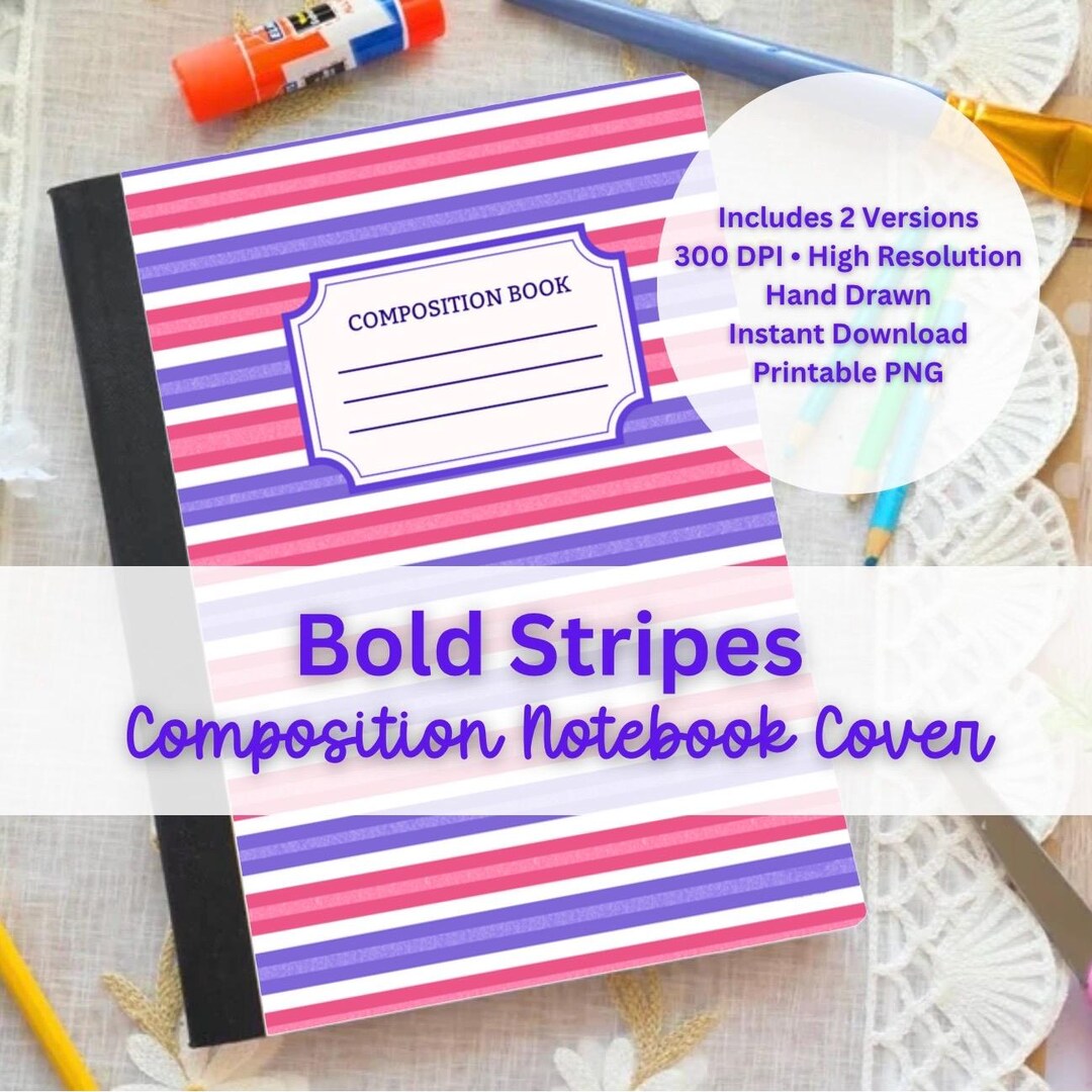 Striped Composition Notebook Cover | Printable PNG, Back to School ...