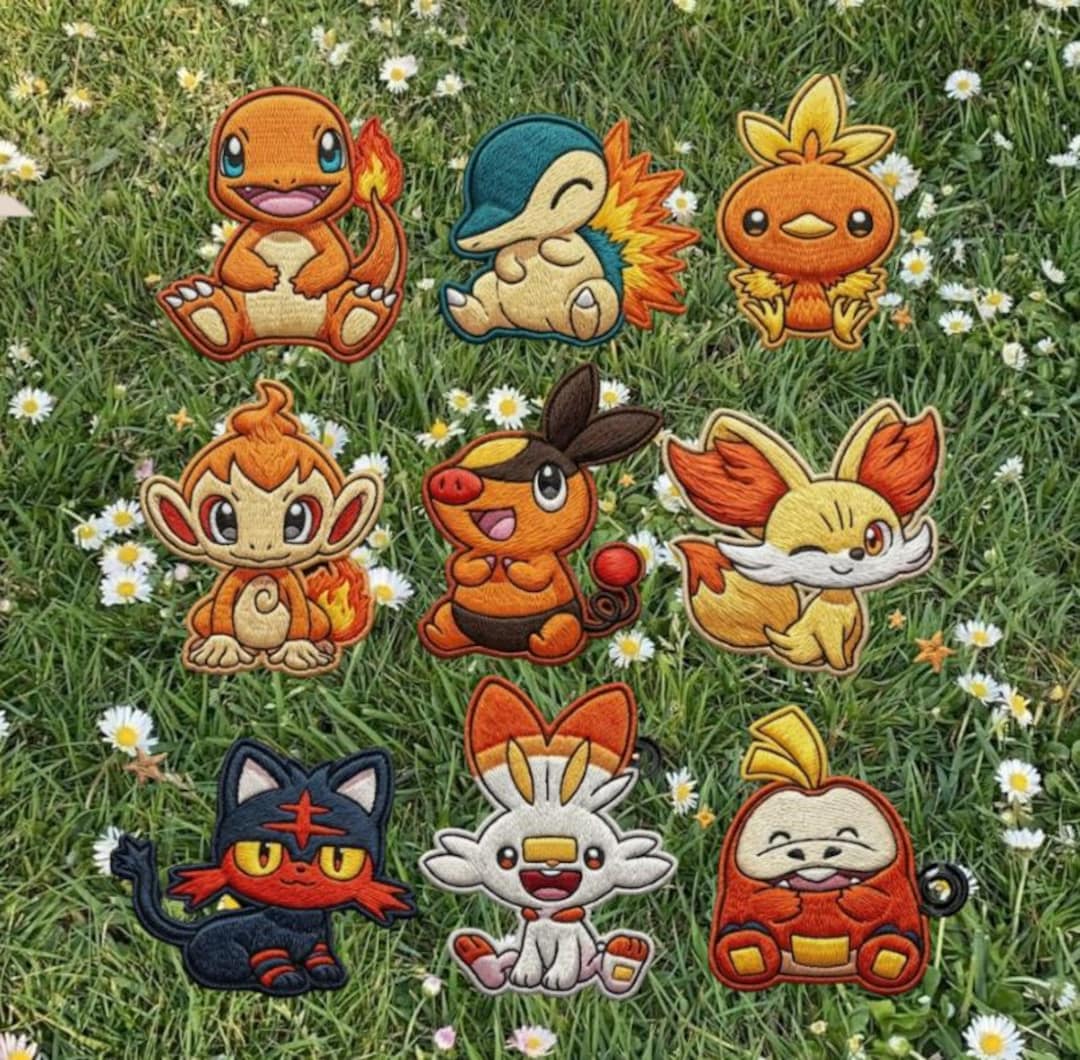 Cute Kawaii Fire-type Pokemon Embroidered Iron-on Patch Set, Charmander ...