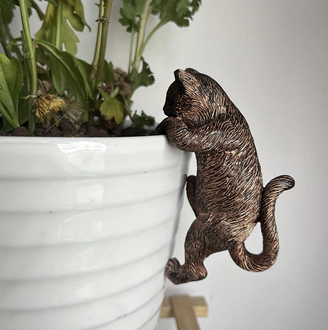 Bronze Cat Pot Hanger: Hand-painted Garden Decor Figurine - Etsy