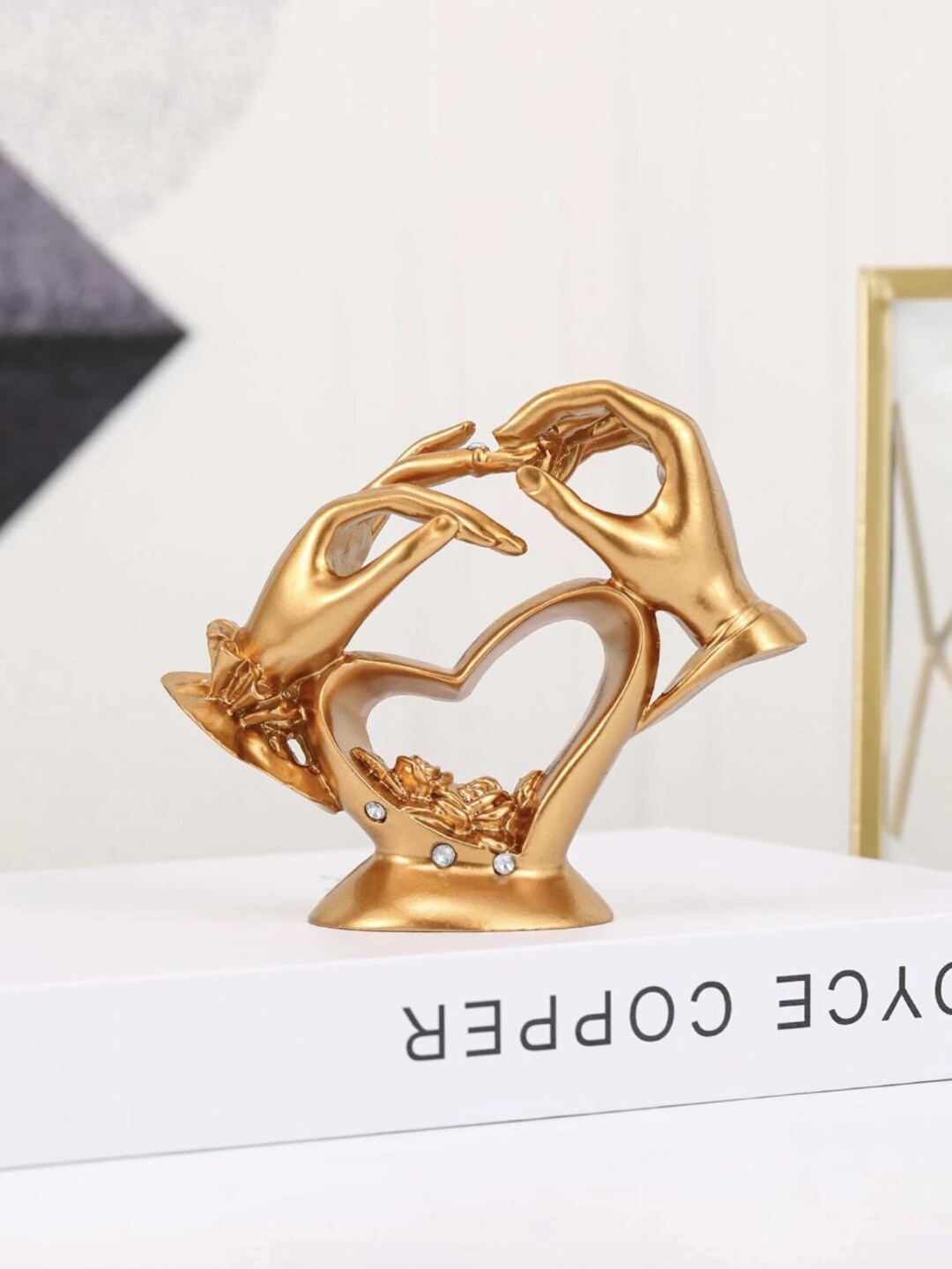 Gold Heart Hand Sculpture, Marriage Proposal Figurine, Modern Love ...