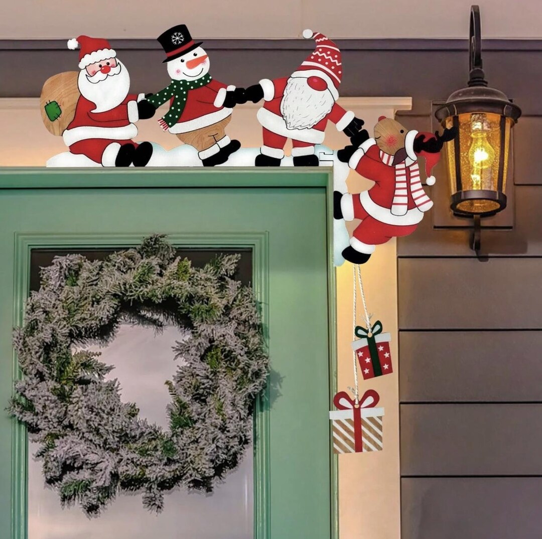 Christmas Santa Claus Door Corner Decor, Christmas Elk Left + Right Set ...