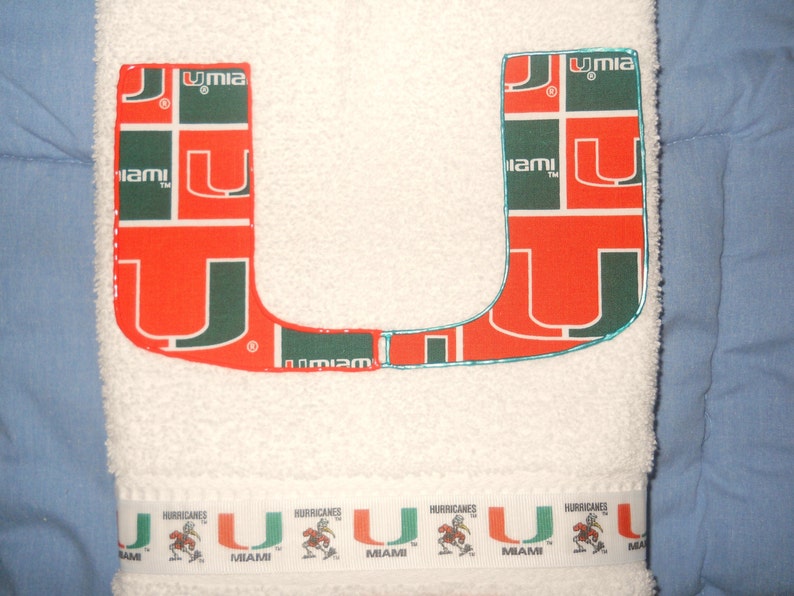 Miami Hurricanes Hand Towel, Appliqued Towel, Bathroom Sports Towel ...