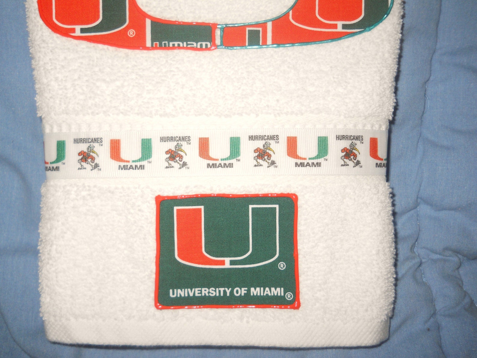 Miami Hurricanes Hand Towel, Appliqued Towel, Bathroom Sports Towel ...