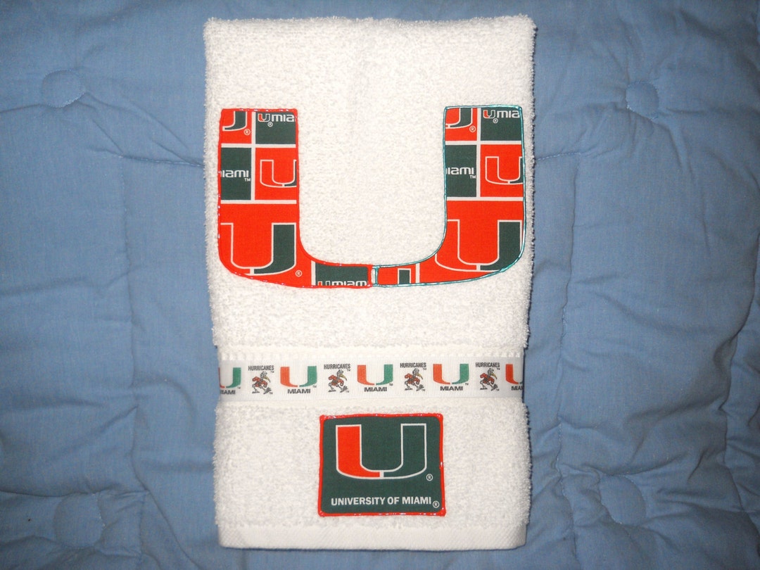 Miami Hurricanes Hand Towel, Appliqued Towel, Bathroom Sports Towel ...