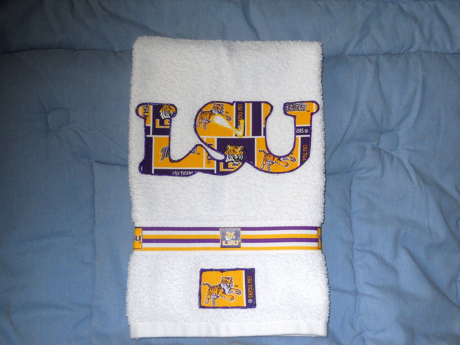 LSU Tigers Towel, LSU Tigers Hand Towel, LSU Appliqued Towel, Bathroom ...