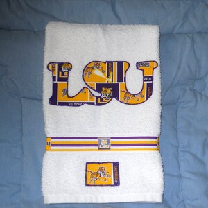 LSU Tigers Towel, LSU Tigers Hand Towel, LSU Appliqued Towel, Bathroom ...