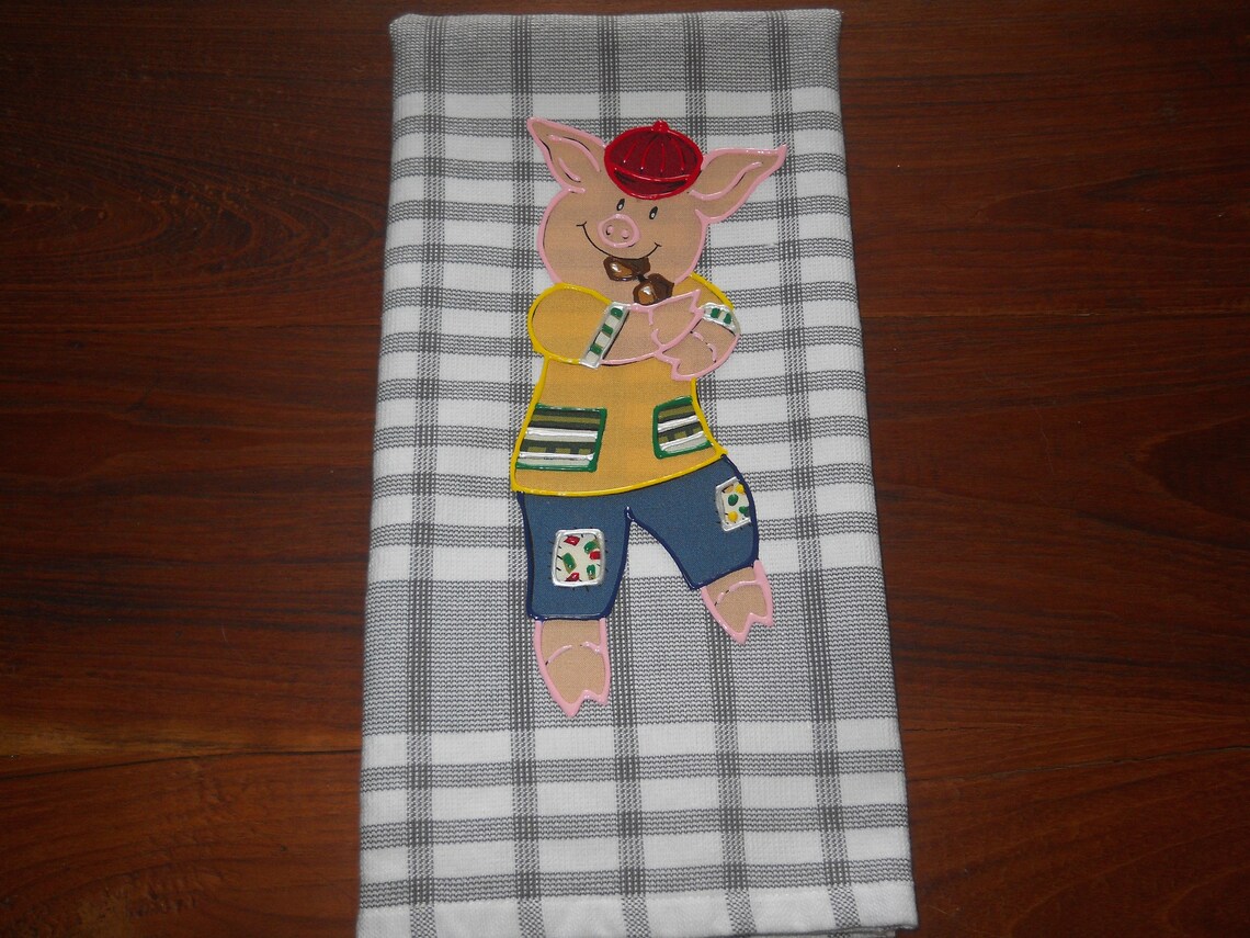 Appliqued Towel Barbecue Pig Towel Pig Kitchen Towel Pig - Etsy