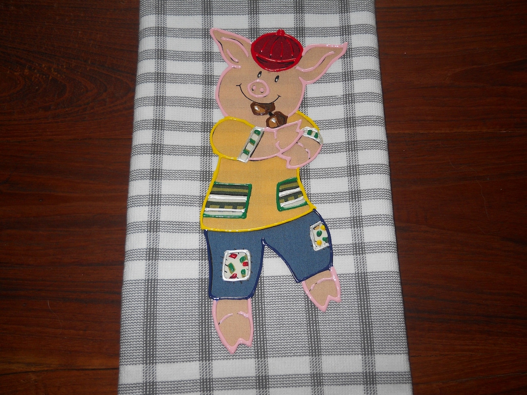 Appliqued Towel, Barbecue Pig Towel, Pig Kitchen Towel, Pig Kitchen ...