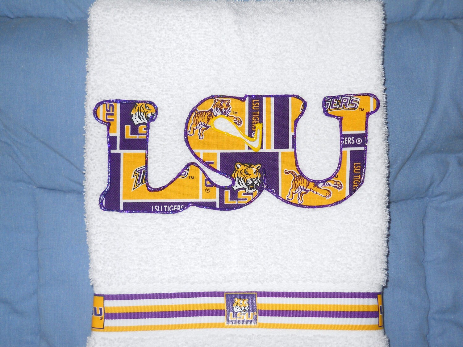 LSU Tigers Towel, LSU Tigers Hand Towel, LSU Appliqued Towel, Bathroom ...