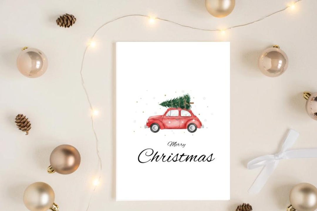 Retro Red Car Christmas Card – Printable Holiday Card (PDF) - Etsy
