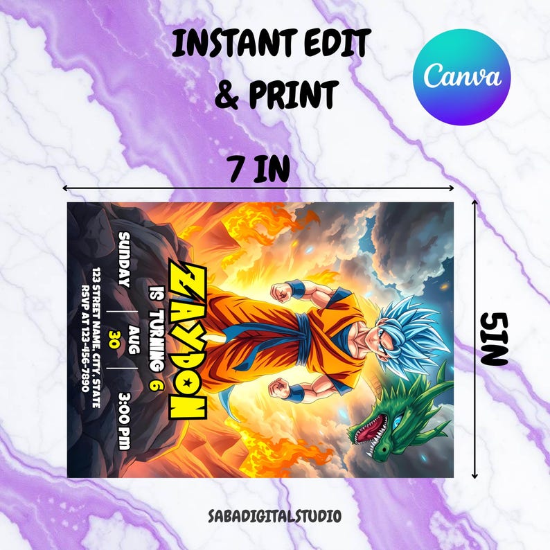 Dragon Ball Birthday Invitation, Dragon Ball Invite, Goku Birthday ...