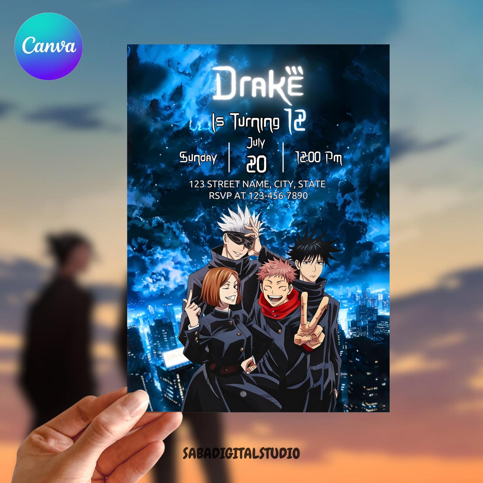 Jujutsu Kaisen Birthday Invitation | Editable Anime Party Invite ...