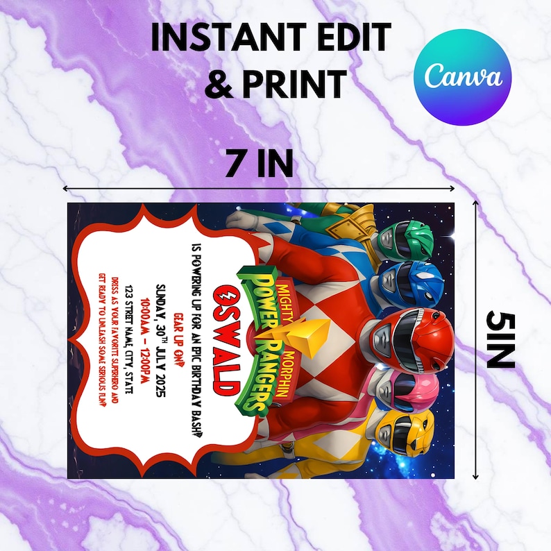 Power Rangers Birthday Invitation, Power Rangers Invite, Printable ...