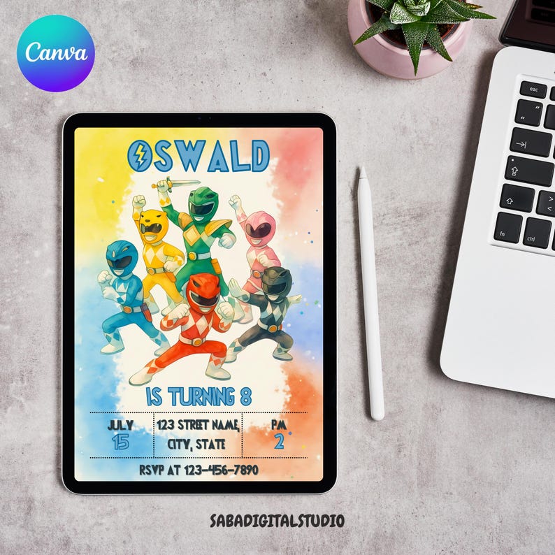 Power Rangers Birthday Invitation, Printable Birthday Invitation, Power ...