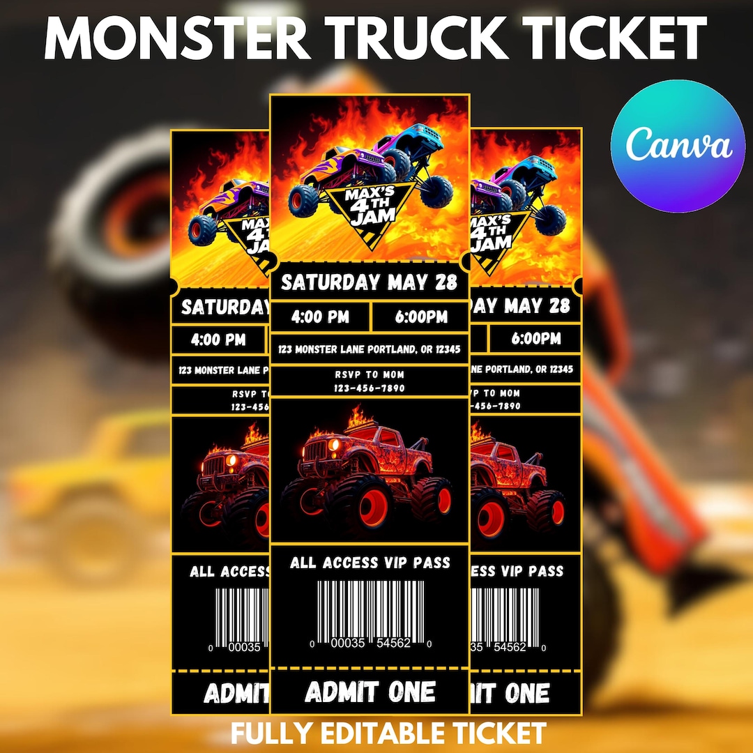 Monster Truck Game Ticket, Monster Truck Game Ticket Template ...