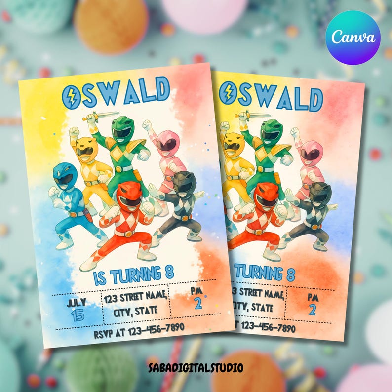 Power Rangers Birthday Invitation, Printable Birthday Invitation, Power ...