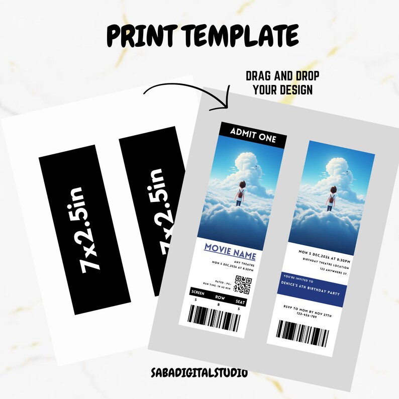 Editable Movie Ticket Invitation, Cinema Birthday Party (digital ...