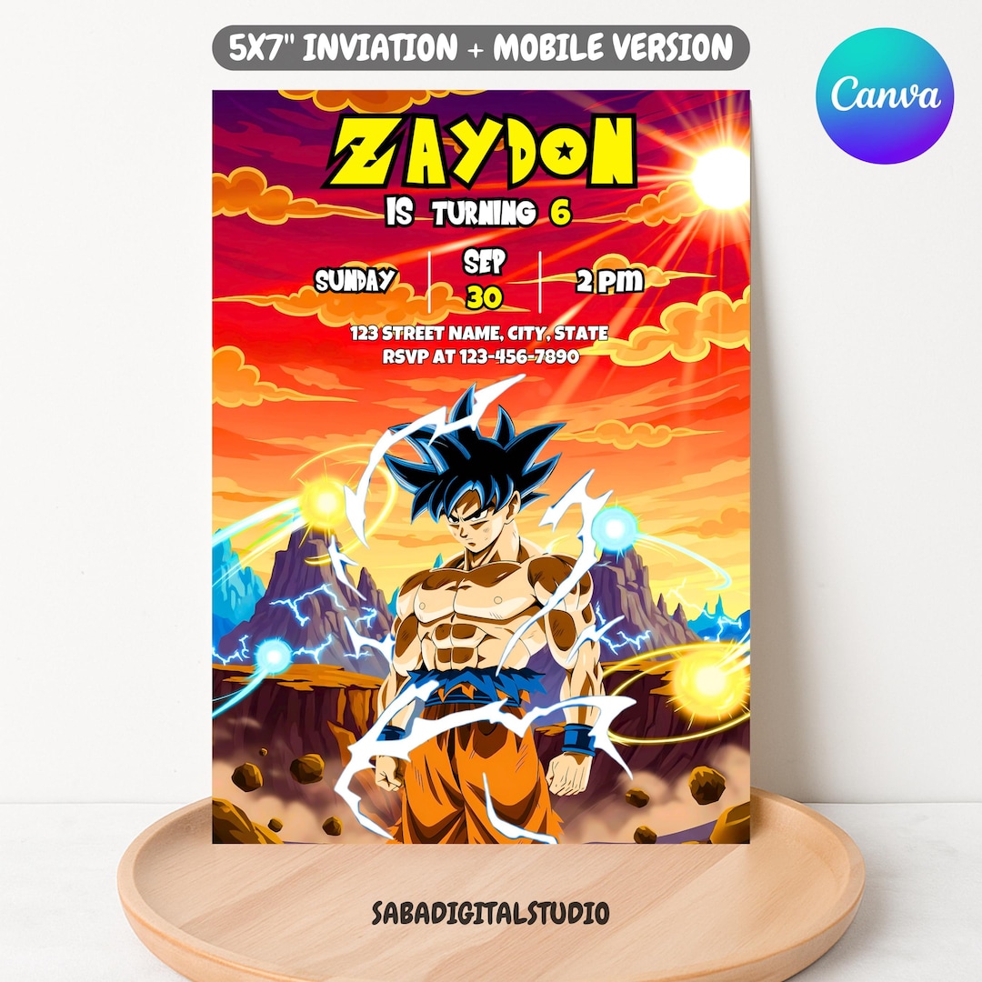 Dragon Ball Birthday Invitation, Dragon Ball Invite, Goku Birthday ...
