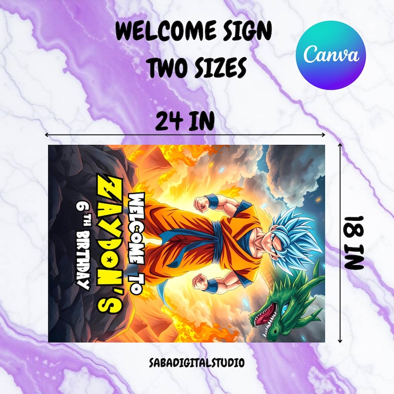 Dragon Ball Welcome Sign, Birthday Party Invite, Editable Birthday ...