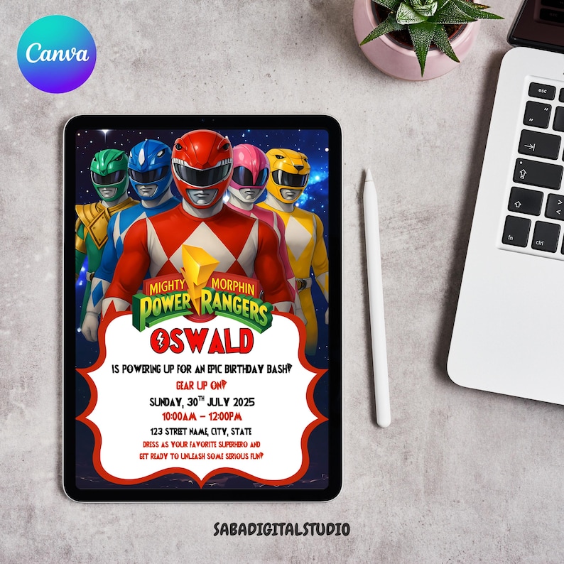 Power Rangers Birthday Invitation, Power Rangers Invite, Printable ...