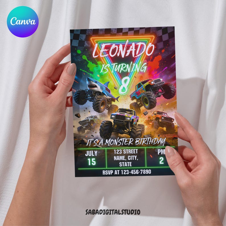 Monster Truck Invite Template, Monster Truck Birthday Party Invitation ...
