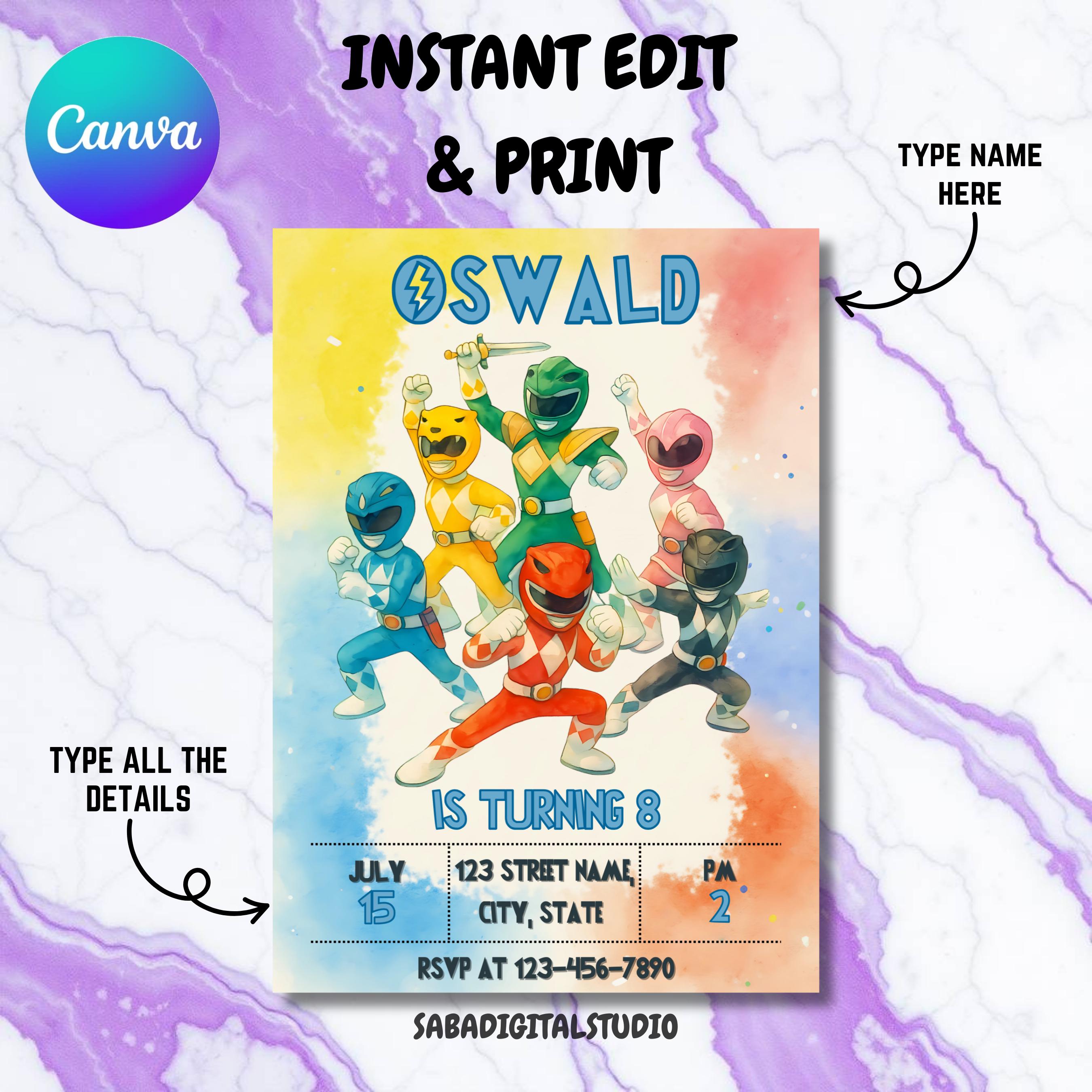 Power Rangers Birthday Invitation, Printable Birthday Invitation, Power ...