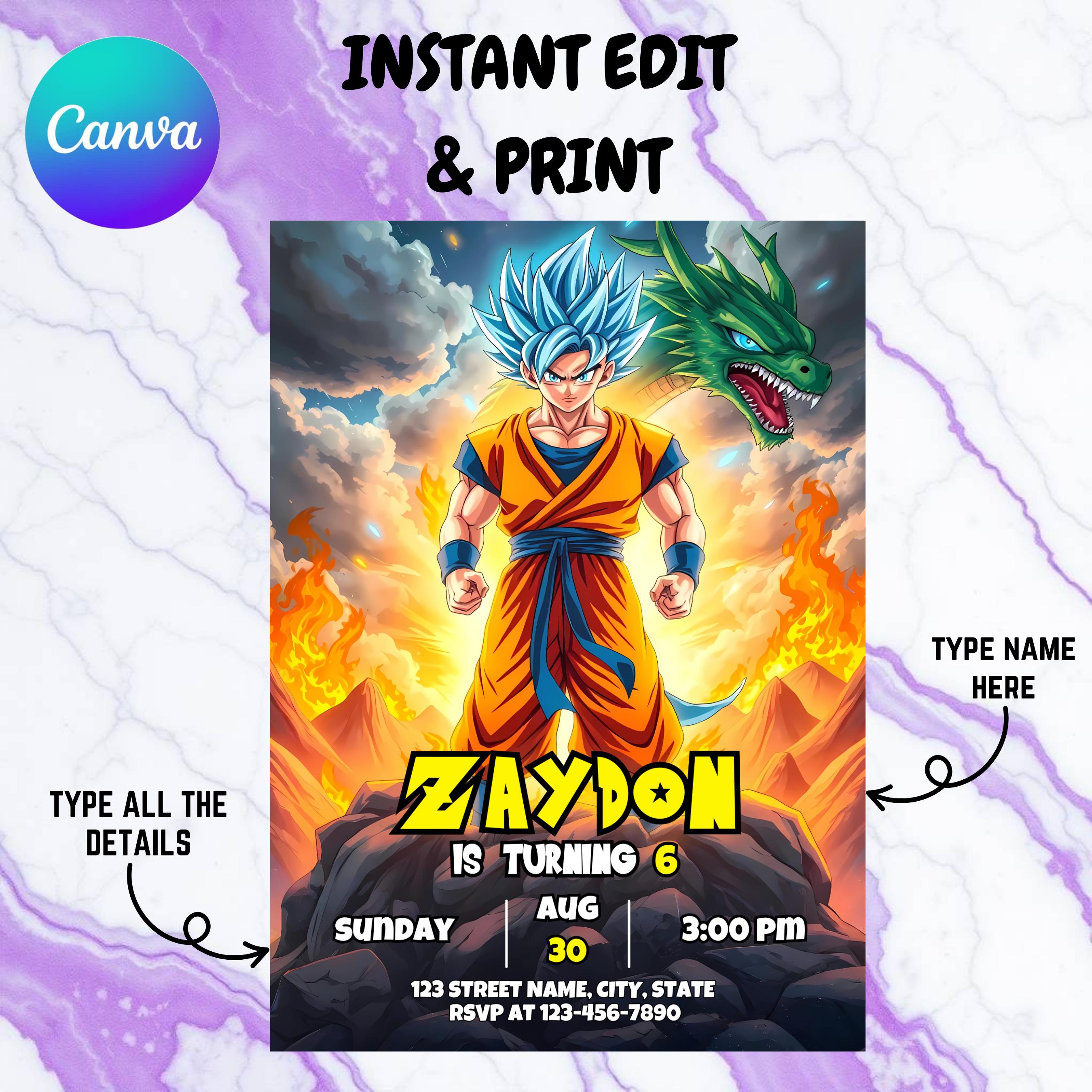 Dragon Ball Birthday Invitation, Dragon Ball Invite, Goku Birthday ...