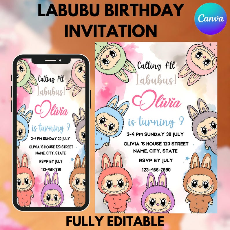 Labubu Birthday Invitation, Labubu Birthday Party Invite, Labubu Theme ...