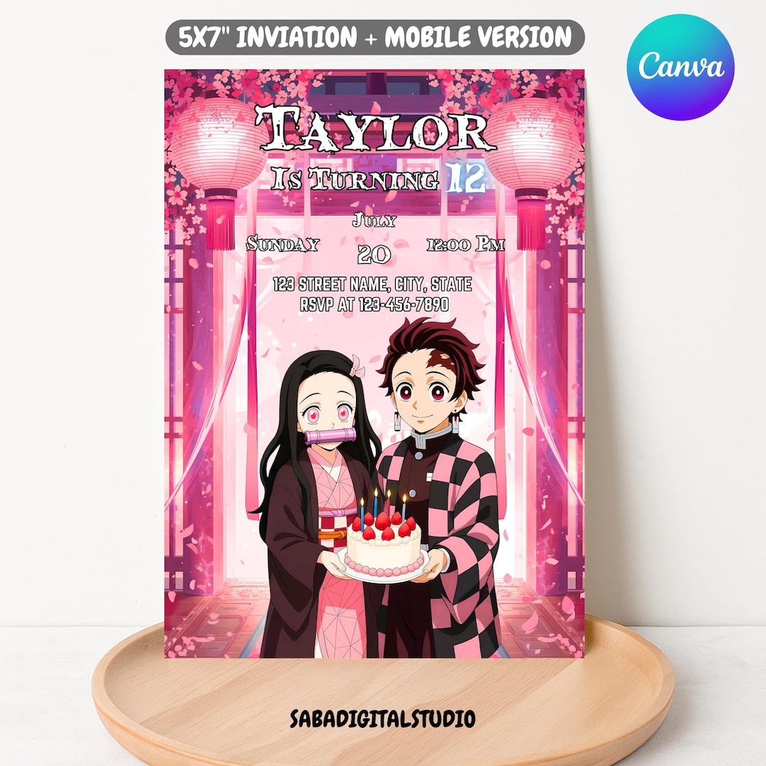 Demon Slayer Birthday Invitation, Kids Anime Party, Tanjiro Nezuka ...