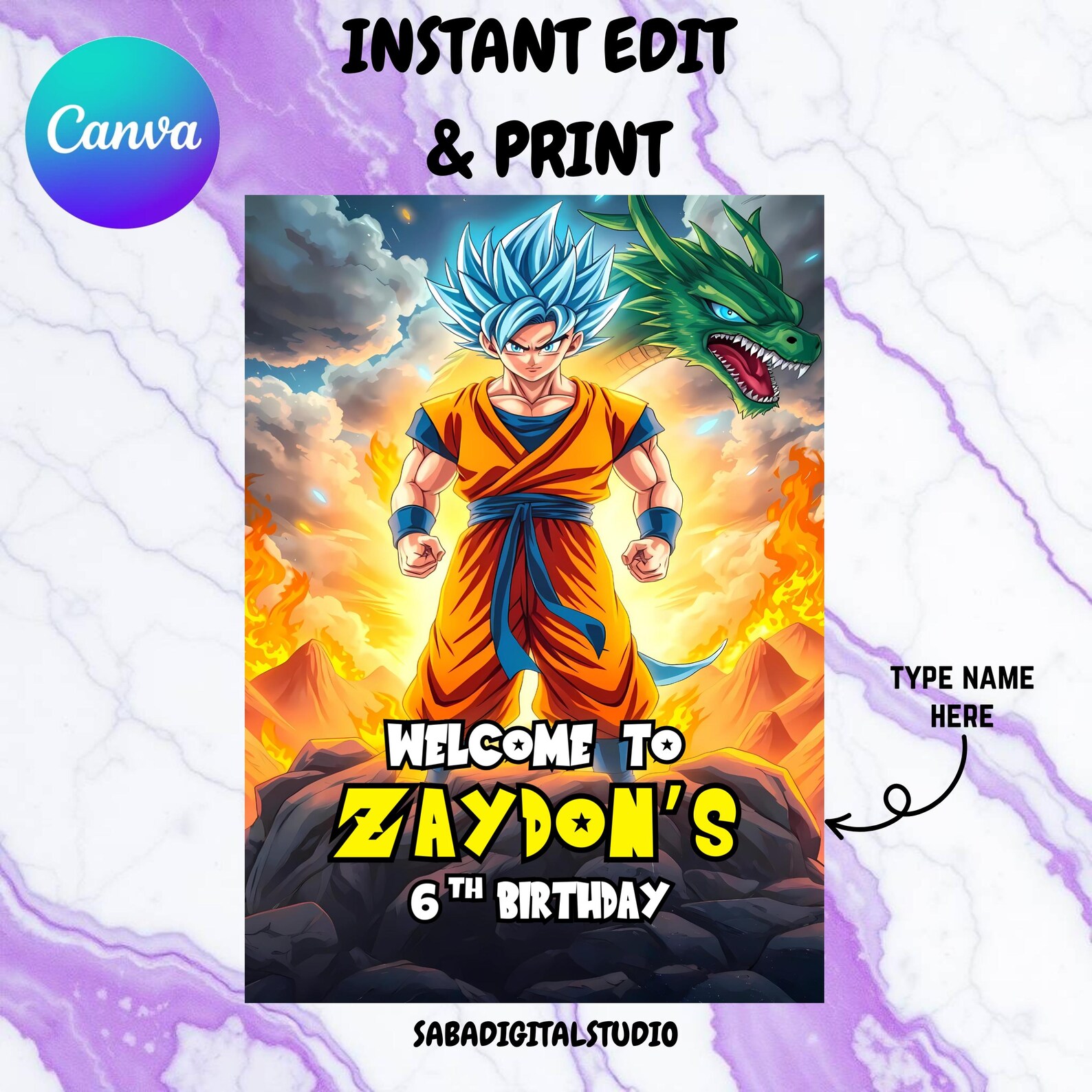 Dragon Ball Welcome Sign, Birthday Party Invite, Editable Birthday ...
