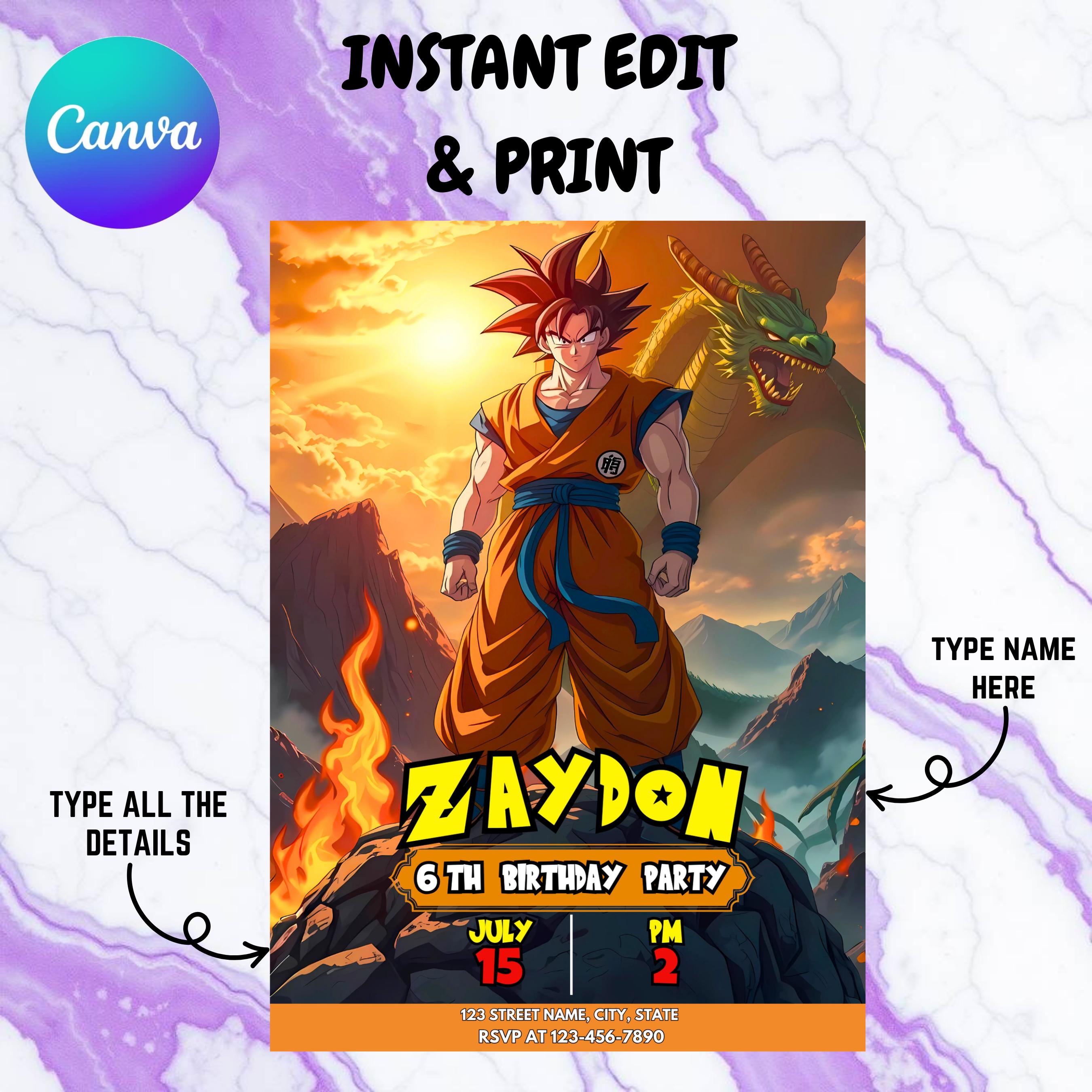 Dragon Ball Birthday Invitation, Dragon Ball Invite, Goku Birthday ...
