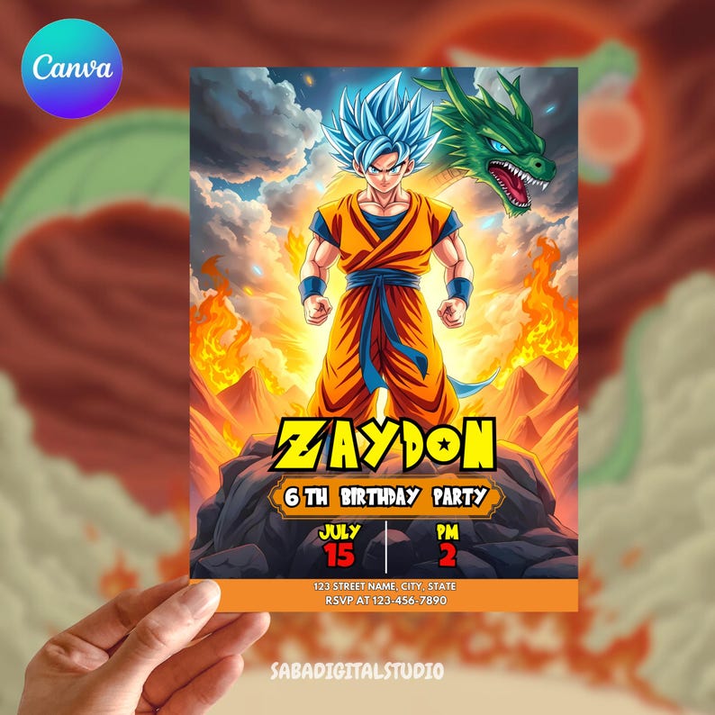 Dragon Ball Birthday Invitation, Dragon Ball Invite, Goku Birthday ...