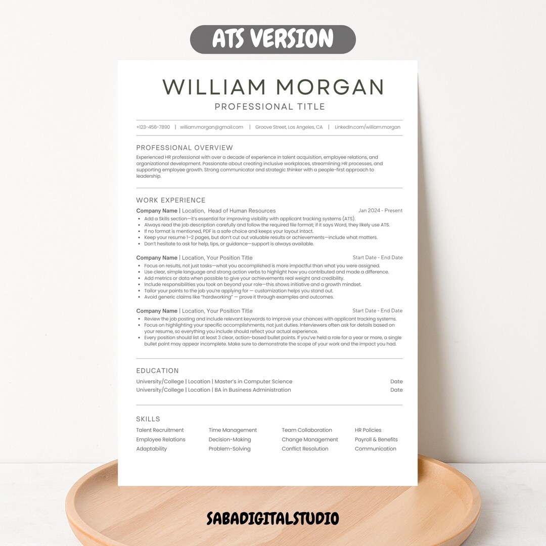Two Page Resume Template | Professional CV & Cover Letter | Modern ...