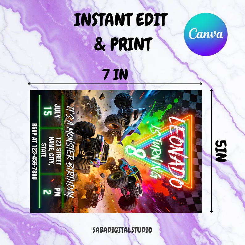 Monster Truck Invite Template, Monster Truck Birthday Party Invitation ...