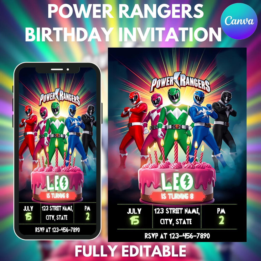 Power Rangers Birthday Invitation, Power Rangers Invite, Printable ...