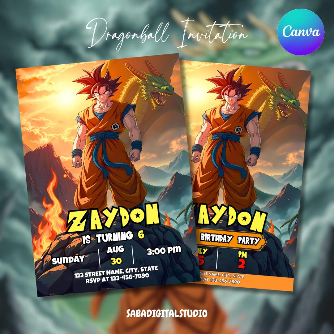 Dragon Ball Birthday Invitation, Dragon Ball Invite, Goku Birthday ...