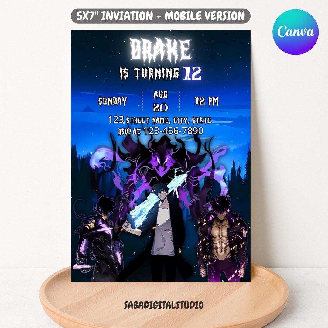 Solo Leveling Birthday Invitation, Solo Leveling Invite, Anime Theme ...