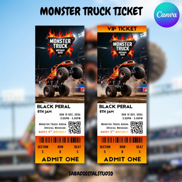 Printable Monster Jam Ticket Template - Etsy