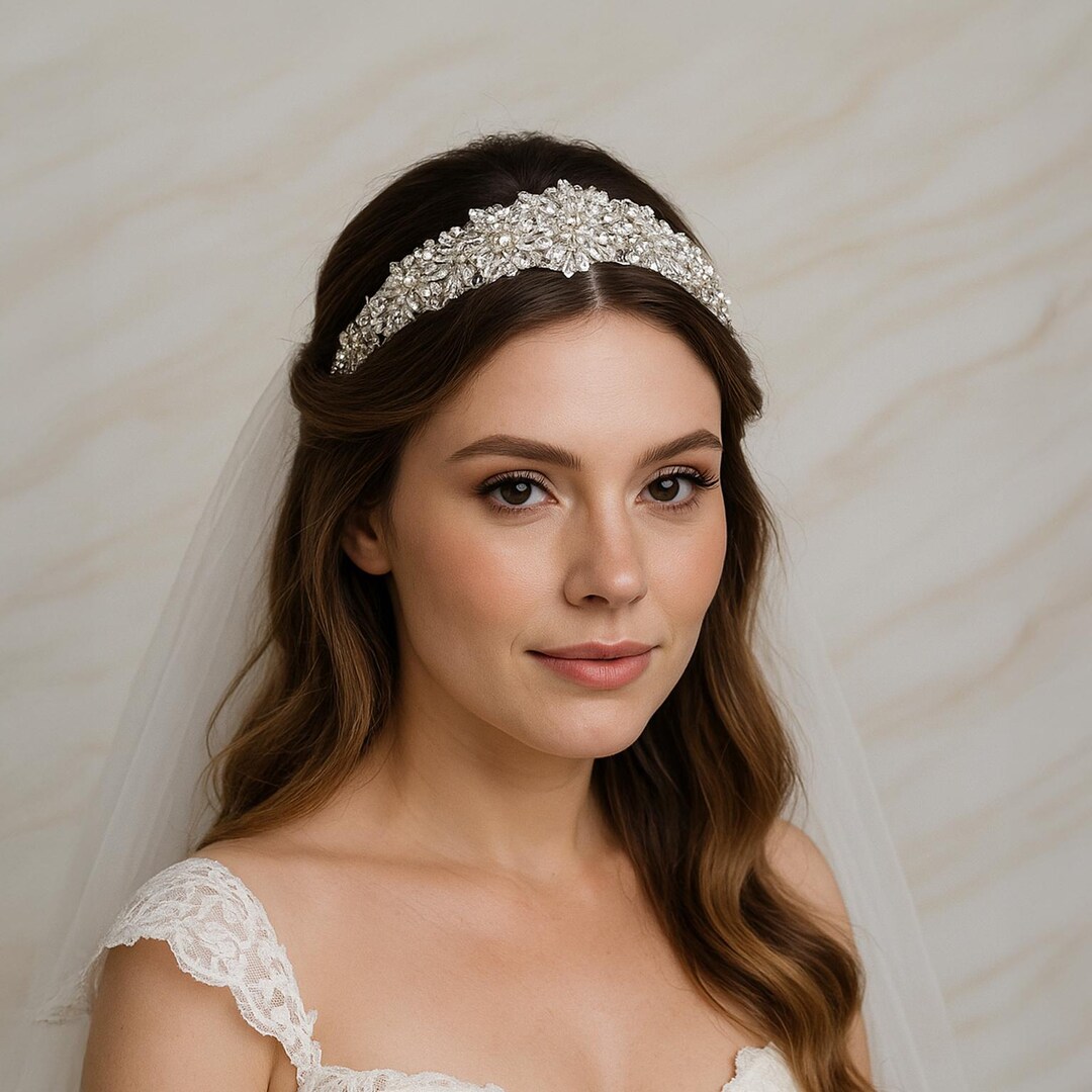 Rhinestone Lace Bridal Headband, Crystal Tulle Tiara, Sparkly Wedding ...