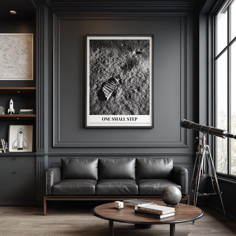 One Small Step Moon Landing Poster, Astronaut Footprint Space History ...