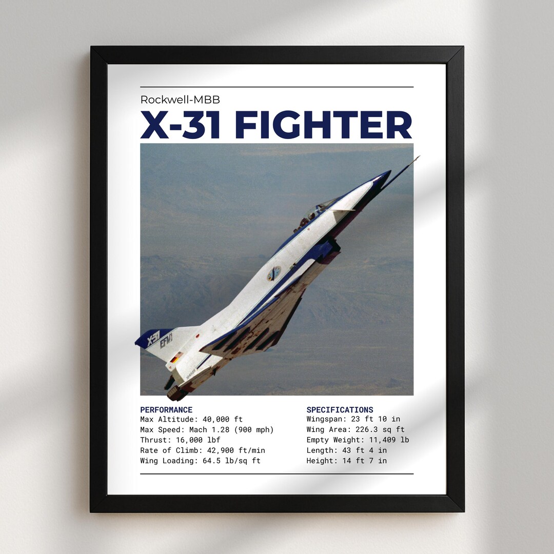 X-31 Fighter Prototype Aviation Poster, Dynamic Minimalist Jet Wall Art ...