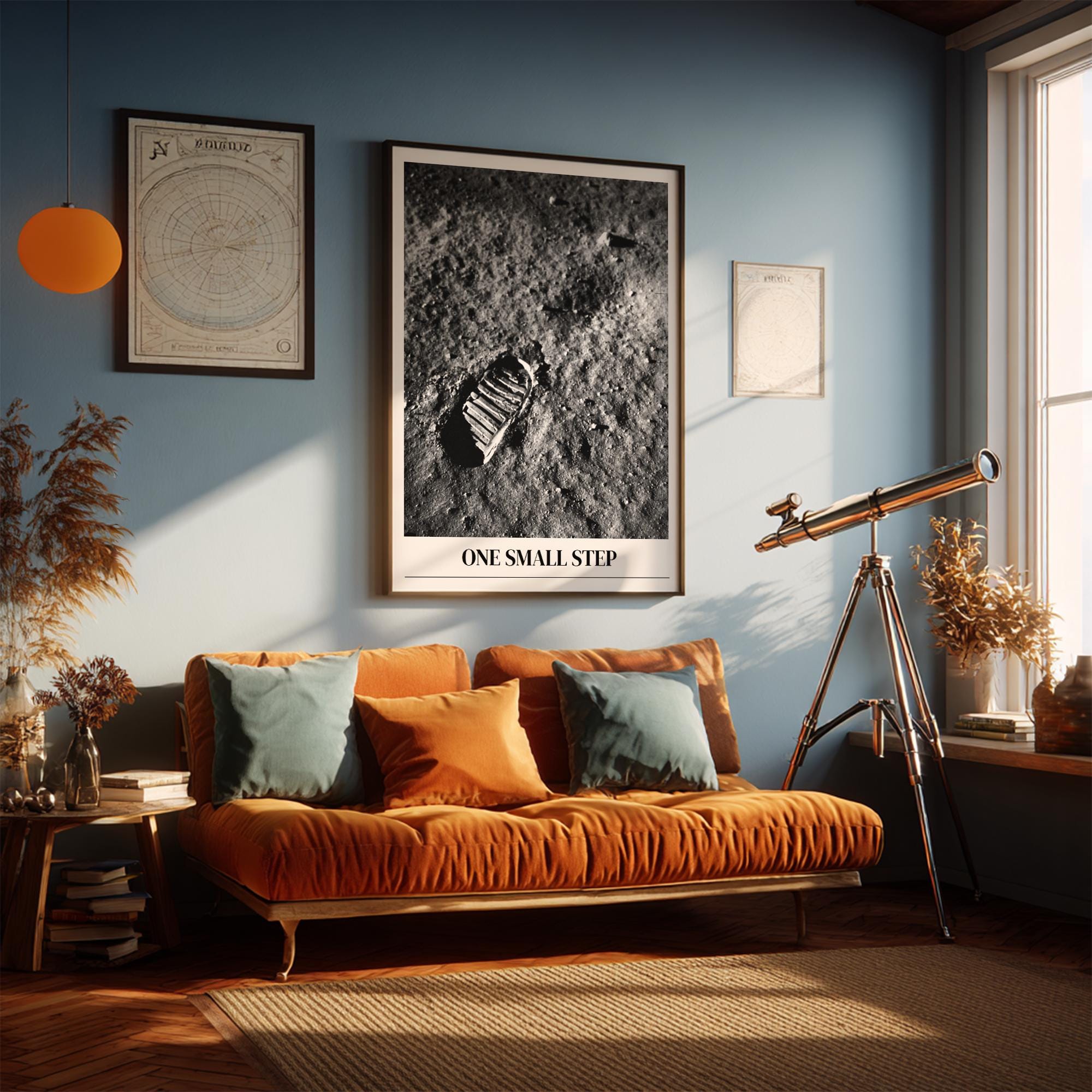 One Small Step Moon Landing Poster, Astronaut Footprint Space History ...
