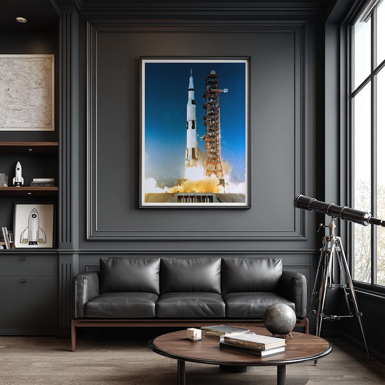 Saturn V Rocket Launch Poster, Apollo Mission NASA Photo Print, Vintage ...