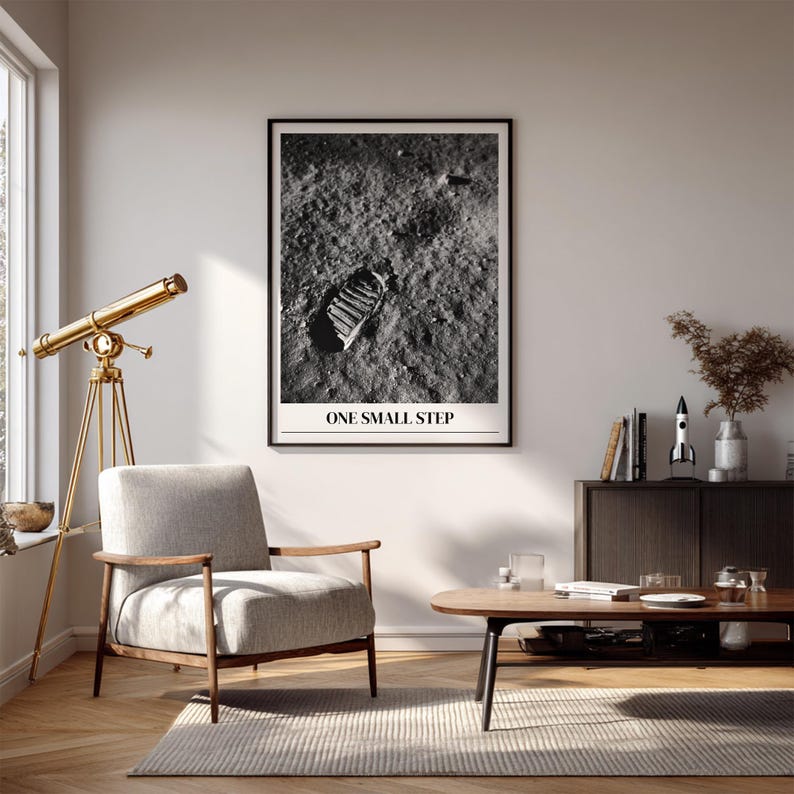 One Small Step Moon Landing Poster, Astronaut Footprint Space History ...