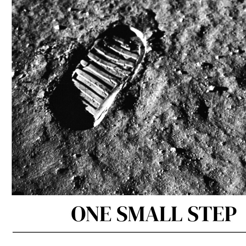 One Small Step Moon Landing Poster, Astronaut Footprint Space History ...