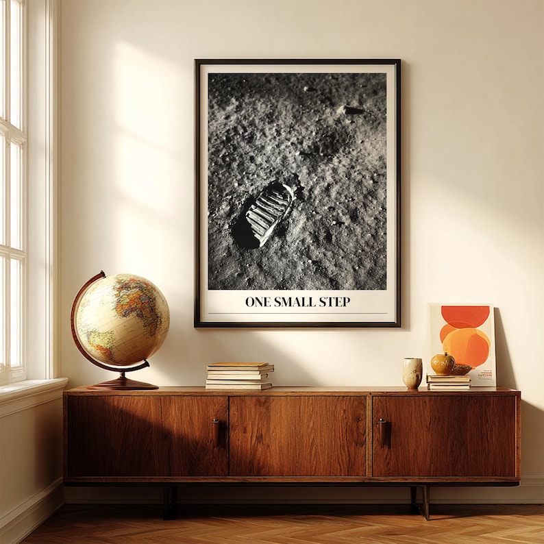 One Small Step Moon Landing Poster, Astronaut Footprint Space History ...
