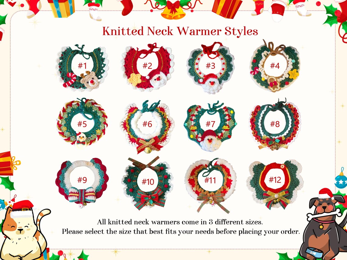 Christmas Pet Hat and Scarf Set, Crochet Dog Costume, Reindeer & Santa ...