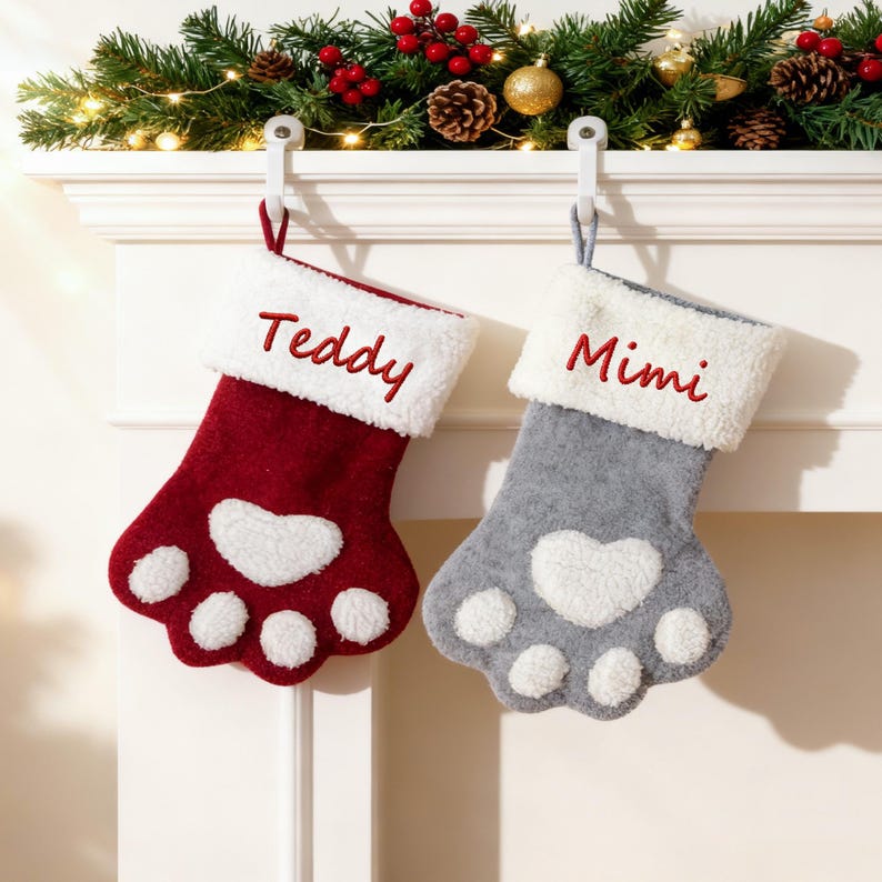 Personalized Dog Paw Christmas Stocking, Custom Embroidered Pet ...