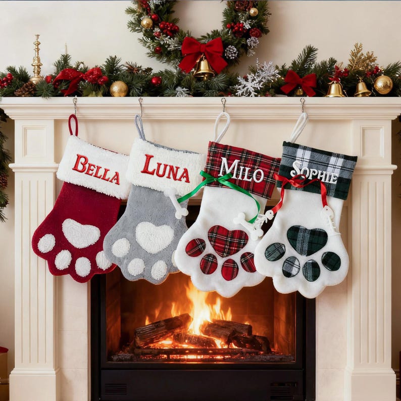 Personalized Dog Paw Christmas Stocking, Custom Embroidered Pet ...