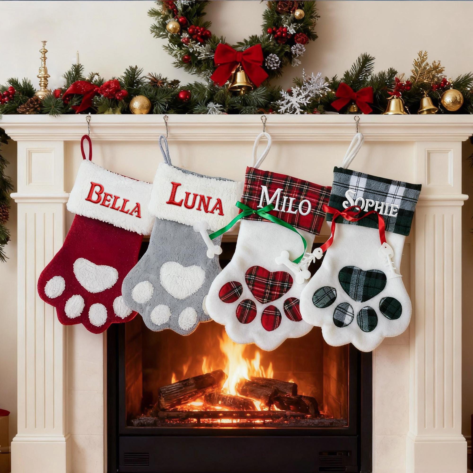 Personalized Dog Paw Christmas Stocking, Custom Embroidered Pet ...
